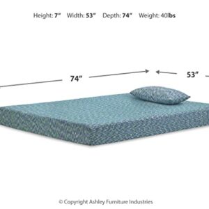 Signature Design by Ashley iKidz 7 Inch Firm Memory Foam Mattress with Pillow, CertiPUR-US Certified, Full, Blue