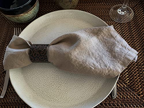 Linen Napkins –100% French Flax – Stonewashed Pure Linen Cloth Napkins - Size 18 Inch x 18 Inch – Set of 4 (Natural Rustic Taupe)