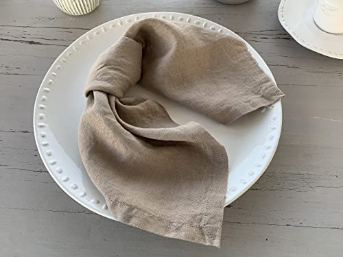 Linen Napkins –100% French Flax – Stonewashed Pure Linen Cloth Napkins - Size 18 Inch x 18 Inch – Set of 4 (Natural Rustic Taupe)