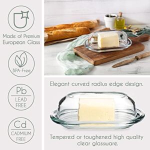 Large Glass Butter Dish with Lid, 2-Piece Classic Vintage Design Large Butter Saver, Covers and Holds a Standard Stick of Butter Dimensions, Dishwasher Safe