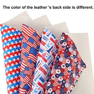 10 Pieces Fourth of July Independence Day Faux Leather Sheets, American Flags Printed PU Synthetic Leather Fabric for DIY Earrings Hair Bows and Craft Making, 7.9 x 11.8 Inch