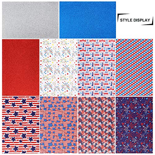 10 Pieces Fourth of July Independence Day Faux Leather Sheets, American Flags Printed PU Synthetic Leather Fabric for DIY Earrings Hair Bows and Craft Making, 7.9 x 11.8 Inch