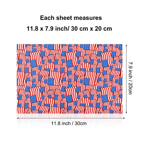 10 Pieces Fourth of July Independence Day Faux Leather Sheets, American Flags Printed PU Synthetic Leather Fabric for DIY Earrings Hair Bows and Craft Making, 7.9 x 11.8 Inch