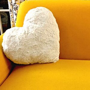 DaDalogy Bedding Luxury Dreamy White Faux Fur Heart Pillow - Lovely Valentine Gift Throw Cushion with Sewn Insert - Cute Romantic Soft Sherpa Backside | Upgraded- 16” x 14”