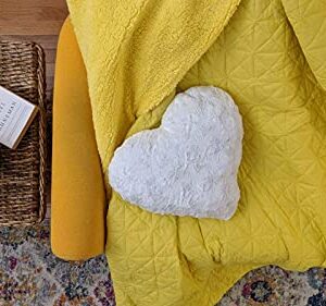 DaDalogy Bedding Luxury Dreamy White Faux Fur Heart Pillow - Lovely Valentine Gift Throw Cushion with Sewn Insert - Cute Romantic Soft Sherpa Backside | Upgraded- 16” x 14”