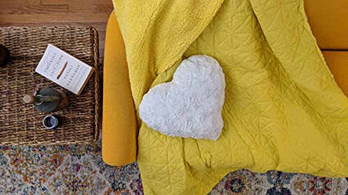 DaDalogy Bedding Luxury Dreamy White Faux Fur Heart Pillow - Lovely Valentine Gift Throw Cushion with Sewn Insert - Cute Romantic Soft Sherpa Backside | Upgraded- 16” x 14”