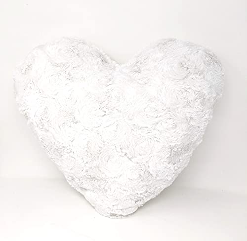 DaDalogy Bedding Luxury Dreamy White Faux Fur Heart Pillow - Lovely Valentine Gift Throw Cushion with Sewn Insert - Cute Romantic Soft Sherpa Backside | Upgraded- 16” x 14”