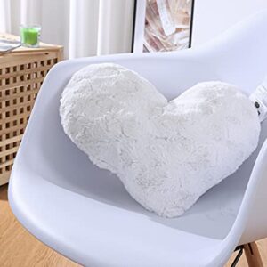 DaDalogy Bedding Luxury Dreamy White Faux Fur Heart Pillow - Lovely Valentine Gift Throw Cushion with Sewn Insert - Cute Romantic Soft Sherpa Backside | Upgraded- 16” x 14”