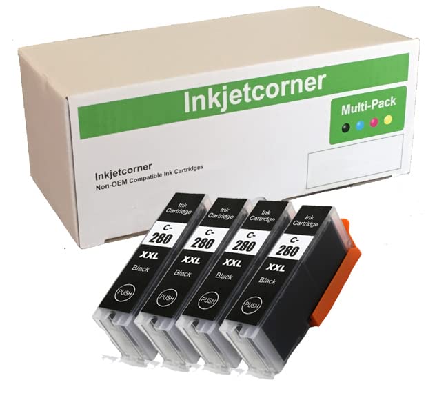 Inkjetcorner Compatible Ink Cartridge Replacement for PGI-280XXL PGI 280 XXL BK for use with TR8622A TR8620A TR8622A TR8620 TS702A TS9521C TR8520 TS6320 TS8320 TR7520 (Big Black, 4-Pack)