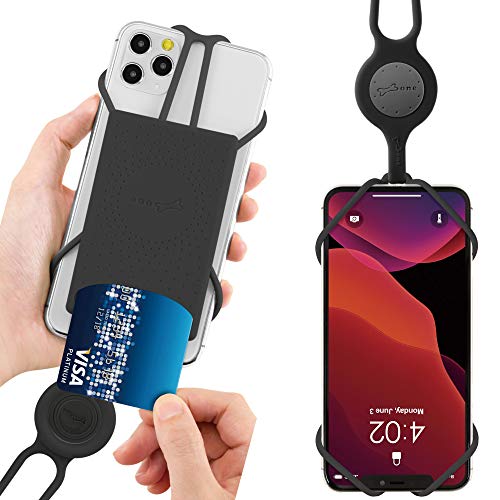 【Bone】 Lanyard Phone Tie 2 with Card Holder, Universal Phone Lanyard Neck Holder, Cell Phone Lanyard w/Card Holder for iPhone 14 13 12 Pro Max, Galaxy S Pixel, Fits 4 to 6.7"- Black