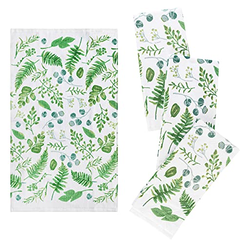 Franco Kitchen Designers Set of 4 Decorative Soft and Absorbent Cotton Dish Towels, 15 in x 25 in, Tossed Greenery