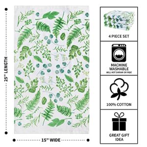 Franco Kitchen Designers Set of 4 Decorative Soft and Absorbent Cotton Dish Towels, 15 in x 25 in, Tossed Greenery