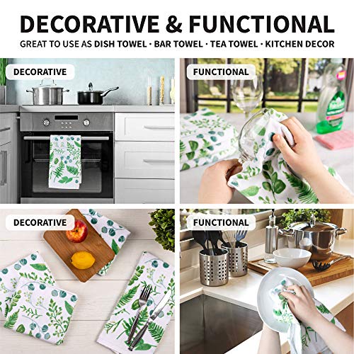 Franco Kitchen Designers Set of 4 Decorative Soft and Absorbent Cotton Dish Towels, 15 in x 25 in, Tossed Greenery