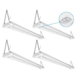 leonlite 4ft led utility shop light, 40w motion sensor plug in linkable light fixtures, 4000lm, 5000k daylight, suspension & flush mount, for garage, workshop, fcc, es, etl certified, pack of 4