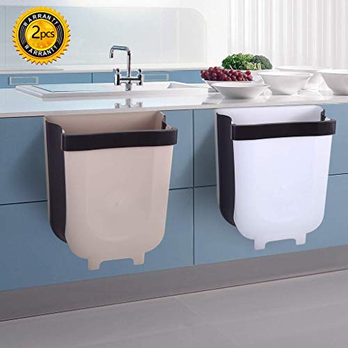 2pcs Hanging Trash Can for Kitchen Cabinet Door, Foldable Waste Bins Hanging Trash Holder for Bathroom Bedroom Office Car Portable Home Outdoor Garbage Can