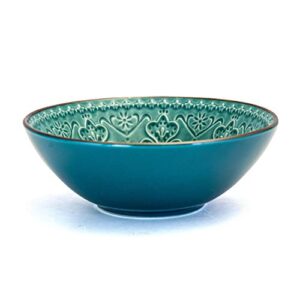 Elama Round Stoneware Embossed Dinnerware Dish Set, 16 Piece, Ocean Teal and Green