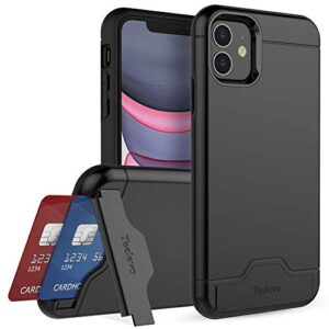 teelevo wallet case for apple iphone 11, dual layer case with card slot holder and kickstand for apple iphone 11 - black