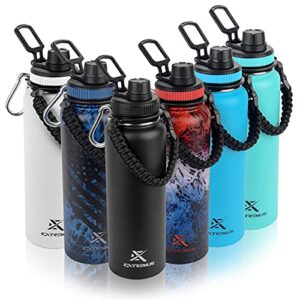 extremus deluge stainless steel vacuum insulated sports water bottle with 100% leak-proof travel lid, paracord survival handle, 32 oz, prym1 blue flag