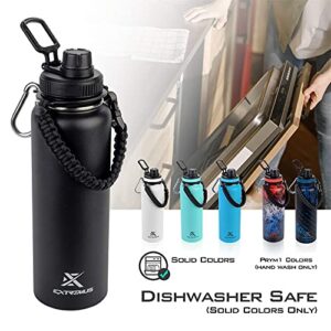 Extremus Deluge Stainless Steel Vacuum Insulated Sports Water Bottle with 100% Leak-Proof Travel Lid, Paracord Survival Handle, 32 oz, Prym1 Blue Flag