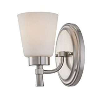 GRUENLICH 1-Light Wall Sconce, Bathroom Vanity Lighting Fixture, E26 Base 60W Max, Metal Housing with Glass, Nickel Finish, 1-Pack