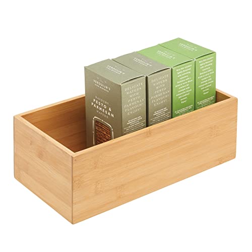 mDesign Bamboo Wood Organizer Storage Bin Box for Kitchen, Pantry, and Drawer Organization; Holder for Snacks, Juice Boxes, Utensils, Tea, Coffee - Echo Collection - Natural