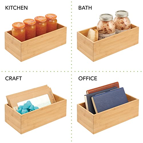 mDesign Bamboo Wood Organizer Storage Bin Box for Kitchen, Pantry, and Drawer Organization; Holder for Snacks, Juice Boxes, Utensils, Tea, Coffee - Echo Collection - Natural