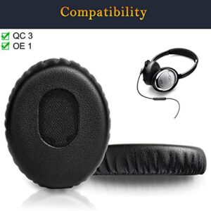 SOULWIT Professional Replacement Earpads Cushions for Bose QuietComfort 3 (QC3) and OE1 On-Ear Headphones, Ear Pads with Softer Leather, Noise Isolation Foam, Added Thickness (Black)