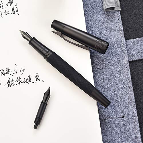 6013 Pure Black Solid Metal Fountain Pen Extra Fine Nib, Senior General Ink Converter Pen Metal Box by Hongdian