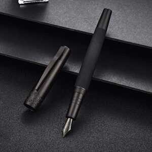 6013 pure black solid metal fountain pen extra fine nib, senior general ink converter pen metal box by hongdian