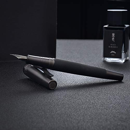 6013 Pure Black Solid Metal Fountain Pen Extra Fine Nib, Senior General Ink Converter Pen Metal Box by Hongdian