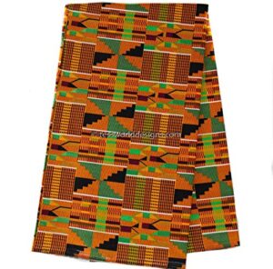 orange kente fabric, 6 yards kf58