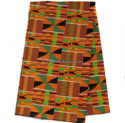 Orange Kente Fabric, 6 Yards KF58