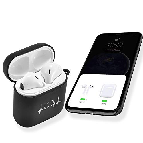 JOYLAND Black Case Cover for AirPod 1&2 w/Keychain Ring+Storage Bag, Love Heartbeat Line Case Wireless Earphone Case Smooth Anti-dust Silicone Protective Soft Skin Cute Case for AirPods 1 & 2