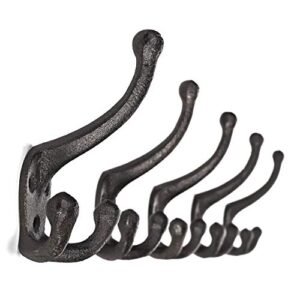 ambipolar 5-pack trileg coat hooks. wall mounted, heavy duty decorative black wall hooks for mudroom, hat rack, purse hooks. cast iron decorative ‎antique black hooks