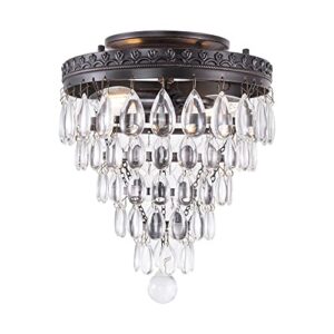 GRUENLICH Semi Flush Mount for Outdoor and Indoor, K9 Crystal Ceiling Light Fixture with 2 Light E12 Base, Metal Housing with Oil Rubbed Bronze Finish, Bulb not Included