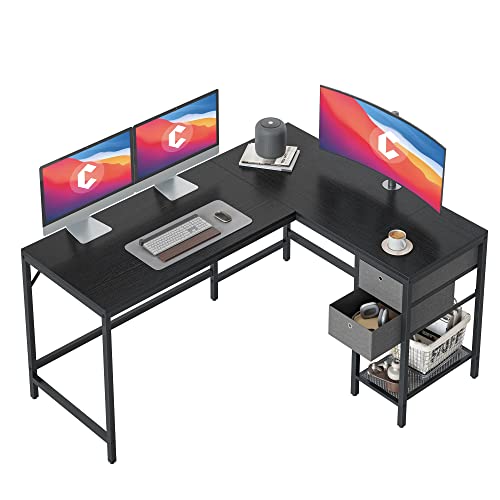 Cubiker L-Shaped Computer Desk, Home Office Corner Desk with Non-Woven Drawer, Sturdy Writing Table, Space-Saving, Easy to Assemble