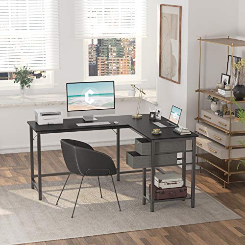 Cubiker L-Shaped Computer Desk, Home Office Corner Desk with Non-Woven Drawer, Sturdy Writing Table, Space-Saving, Easy to Assemble