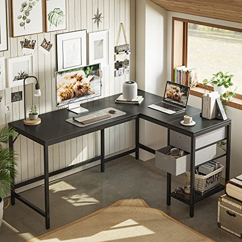 Cubiker L-Shaped Computer Desk, Home Office Corner Desk with Non-Woven Drawer, Sturdy Writing Table, Space-Saving, Easy to Assemble