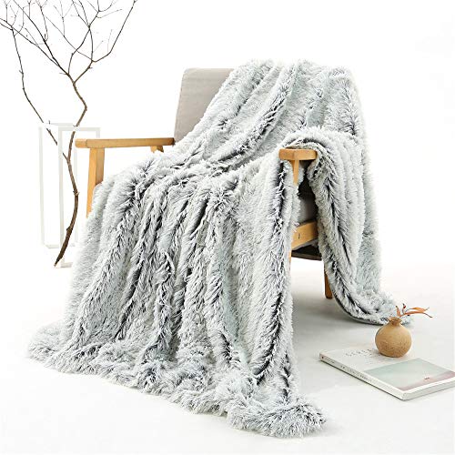 YOU SA Shaggy Longfur Faux Fur Throw Blanket, Microfiber Blanket for Couch Bed Chair Photo Props (Grey Based,63''x79'')