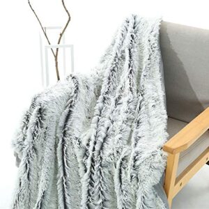 YOU SA Shaggy Longfur Faux Fur Throw Blanket, Microfiber Blanket for Couch Bed Chair Photo Props (Grey Based,63''x79'')