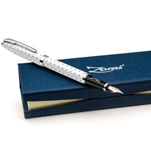 ZenZoi White Fountain Pen | Effortlessly Elegant Writing: Premium Metal Fountain Pen Set with German Schmidt Fine Nib, Ink Converter, and Gift Box Case