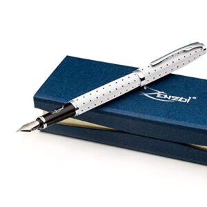 ZenZoi White Fountain Pen | Effortlessly Elegant Writing: Premium Metal Fountain Pen Set with German Schmidt Fine Nib, Ink Converter, and Gift Box Case