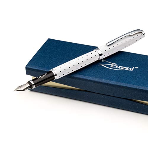 ZenZoi White Fountain Pen | Effortlessly Elegant Writing: Premium Metal Fountain Pen Set with German Schmidt Fine Nib, Ink Converter, and Gift Box Case