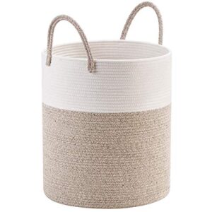 mintwood design large 18 x 16 inches decorative woven cotton rope basket, tall laundry basket hamper, blanket basket for living room, storage baskets for toys, towel, throw, pillow, light brown