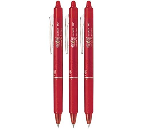 Pilot FriXion Ball Clicker Retractable Erasable Gel Pen, Fine Point, 0.7mm, Red Ink, 3 Count