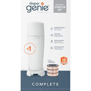 Diaper Genie Complete Diaper Pail (White) with Antimicrobial Odor Control | Includes 1 Diaper Trash Can, 3 Refill Bags, 1 Carbon Filter