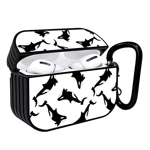 Shockproof Portable Protective Hard Printing Pattern Cover Case with Carabiner Compatible with AirPods Pro / Orcas Killer Whale on White Background