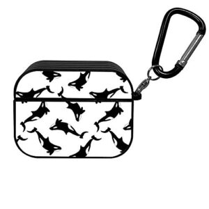 Shockproof Portable Protective Hard Printing Pattern Cover Case with Carabiner Compatible with AirPods Pro / Orcas Killer Whale on White Background