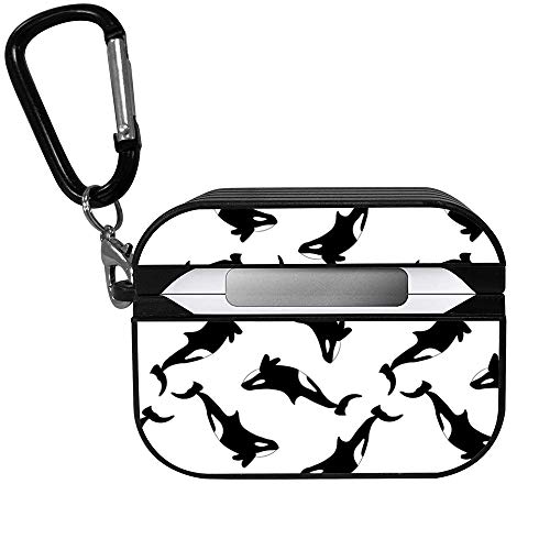 Shockproof Portable Protective Hard Printing Pattern Cover Case with Carabiner Compatible with AirPods Pro / Orcas Killer Whale on White Background