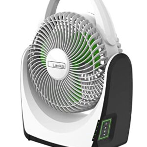 Lasko Portable Fan, 18V Lithium Ion Battery, Bonus Adapter for Electric Plug-in Use, Lasts up to 15 Hours, 5 Quiet Speeds, for Camping, Tailgating, Patio and Outdoor Use, 17", White, RB200